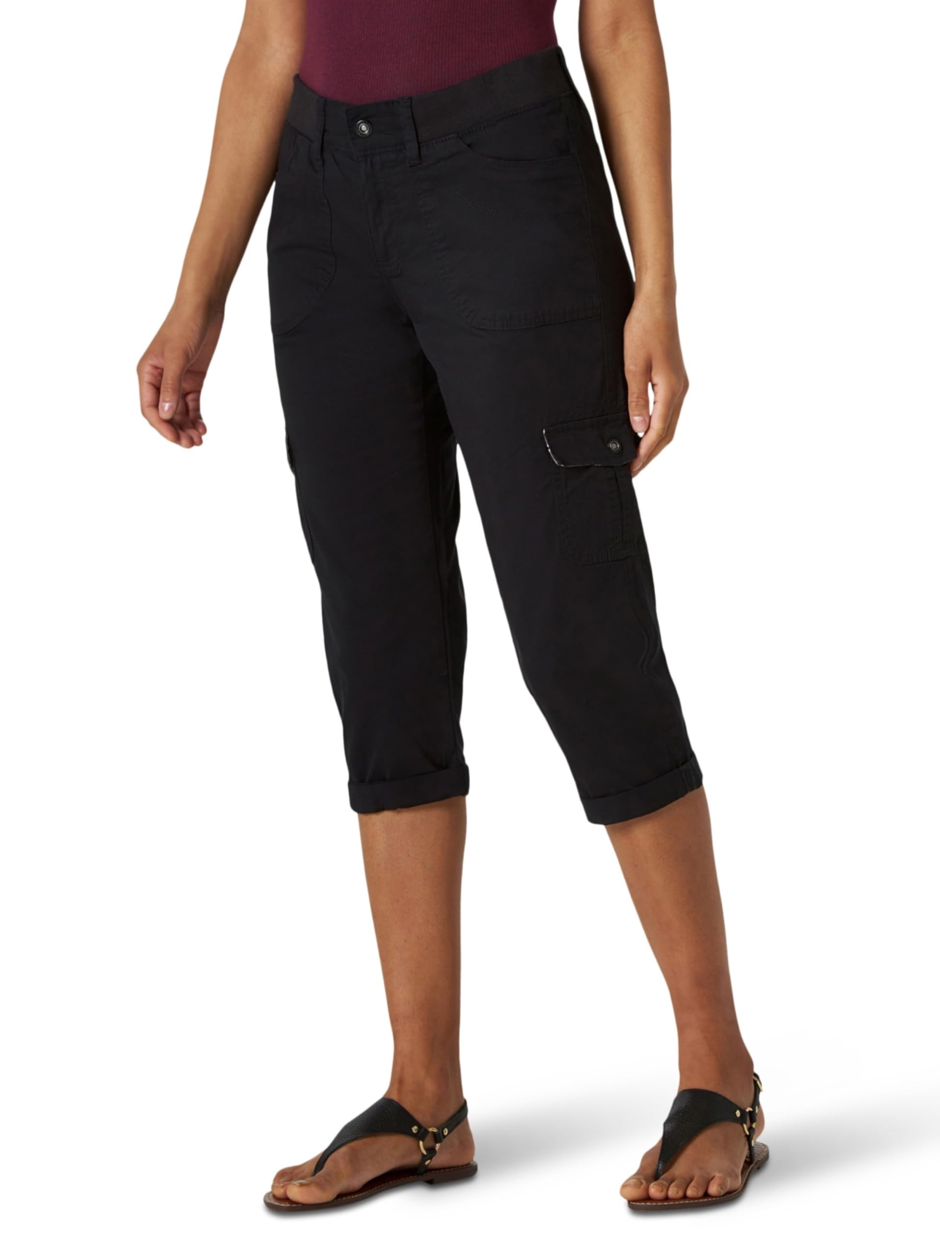 Women's Relaxed Fit Knit Waist Cargo Capri Trousers